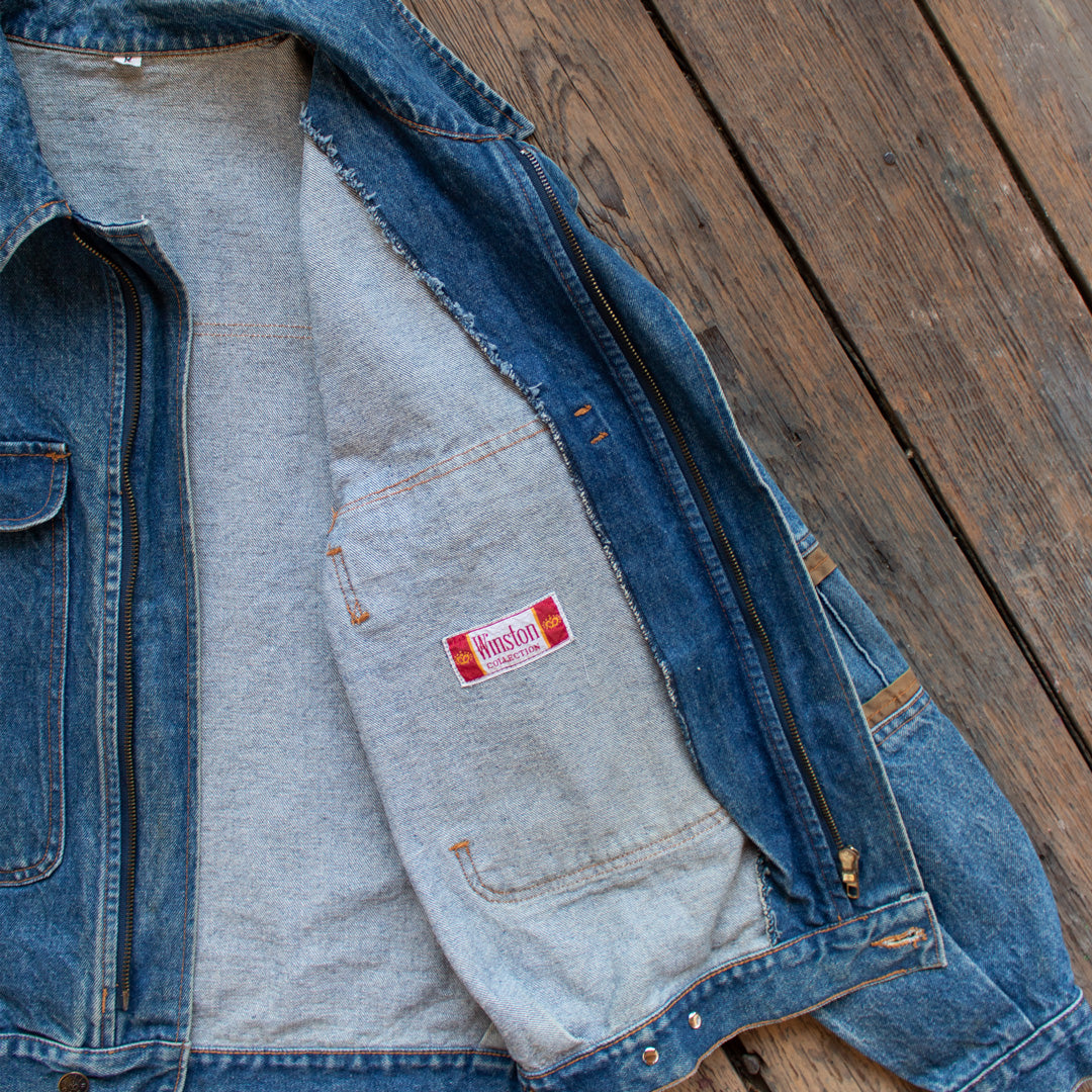 Vintage 1980s Zip Up Denim Jacket with Super Rad Details - Medium ...